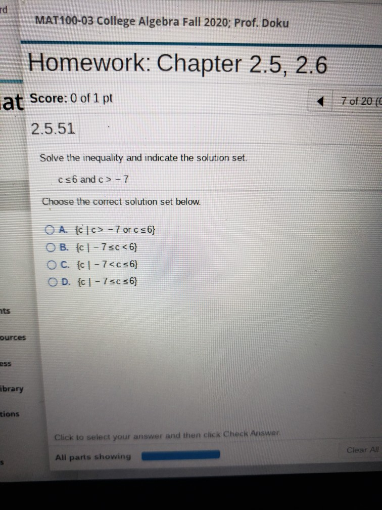 Solved rd MAT100-03 College Algebra Fall 2020; Prof. Doku | Chegg.com