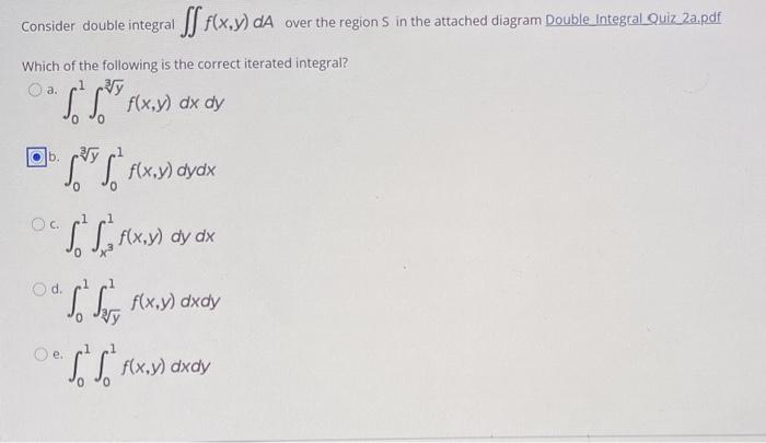Solved Consider double integral SS f(x,y) dA over the | Chegg.com