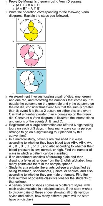 Solved 1. Prove De Morgan's theorem using Venn Diagrams. a | Chegg.com