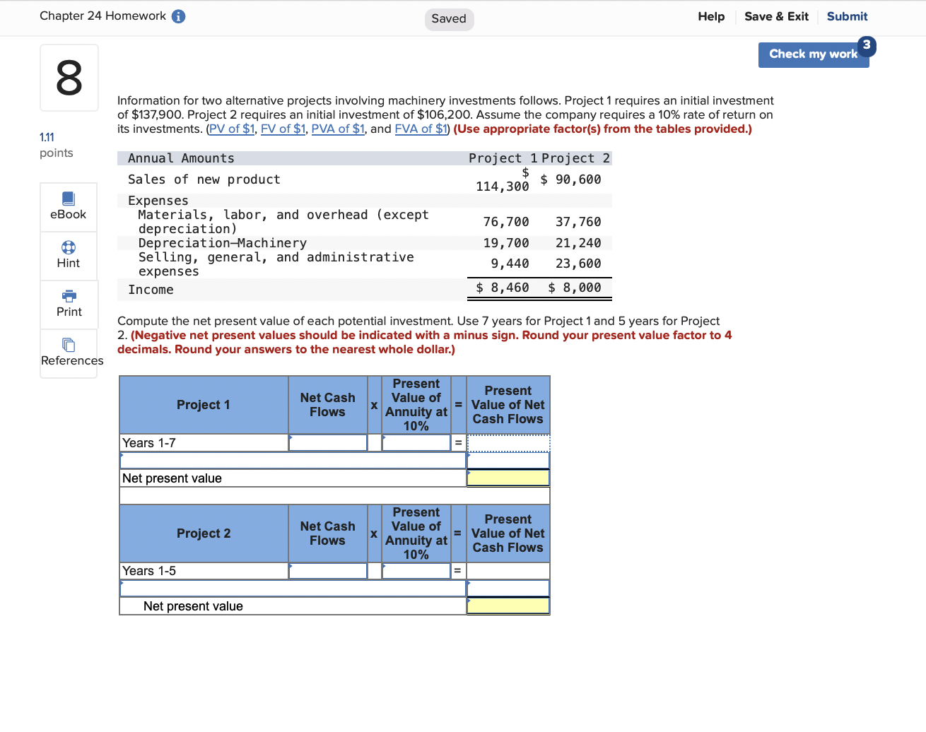 Solved ReferencesInformation for two alternative projects | Chegg.com