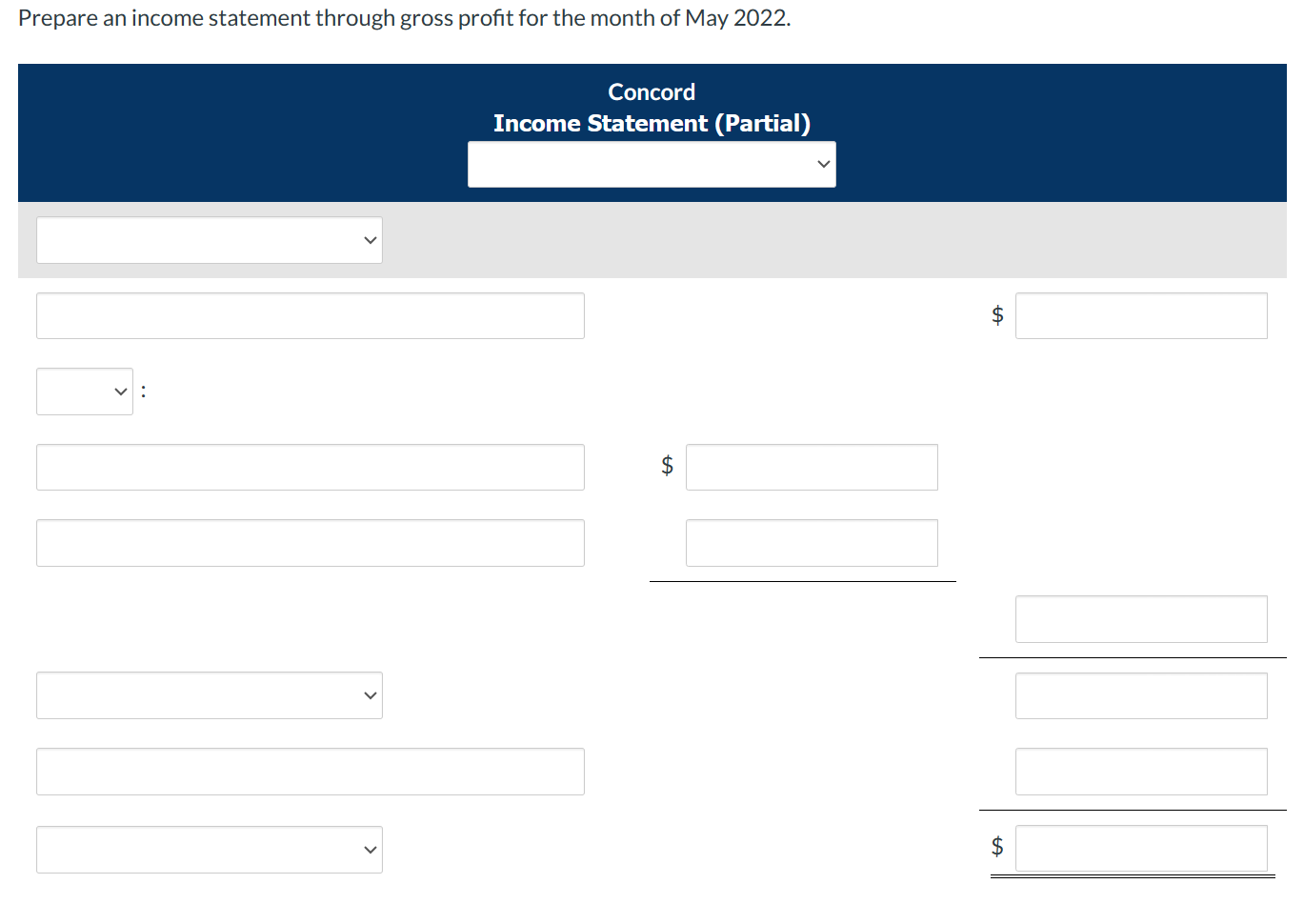 Prepare an income statement through gross profit for | Chegg.com