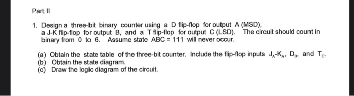 Solved Part 11 1. Design a three-bit binary counter using a | Chegg.com