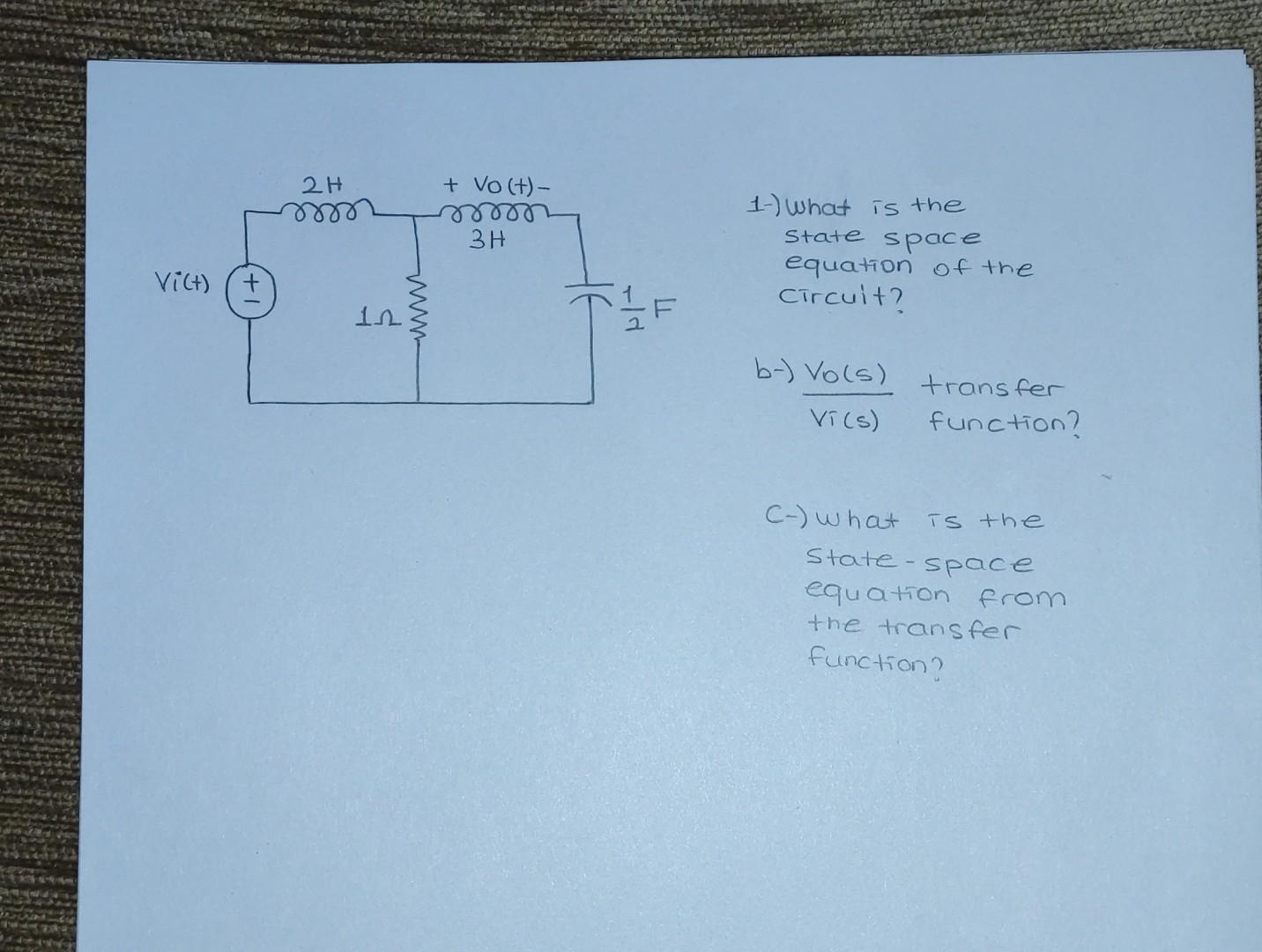 Solved 1 What Is The State Space Equation Of The Circuit