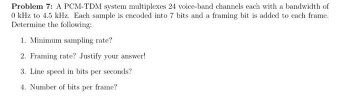 Solved Problem 7: A PCM-TDM system multiplexes 24 voice-band | Chegg.com