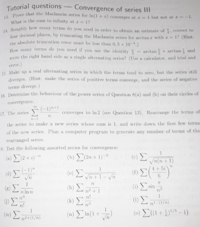 Solved Tutorial questions - ﻿Convergence of series III13. | Chegg.com