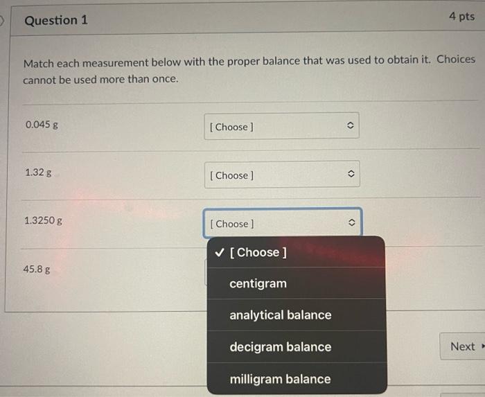 Solved Match each measurement below with the proper balance | Chegg.com