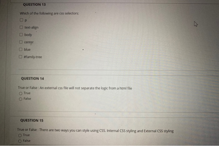Solved Question 13 Which Of The Following Are Css Selectors 