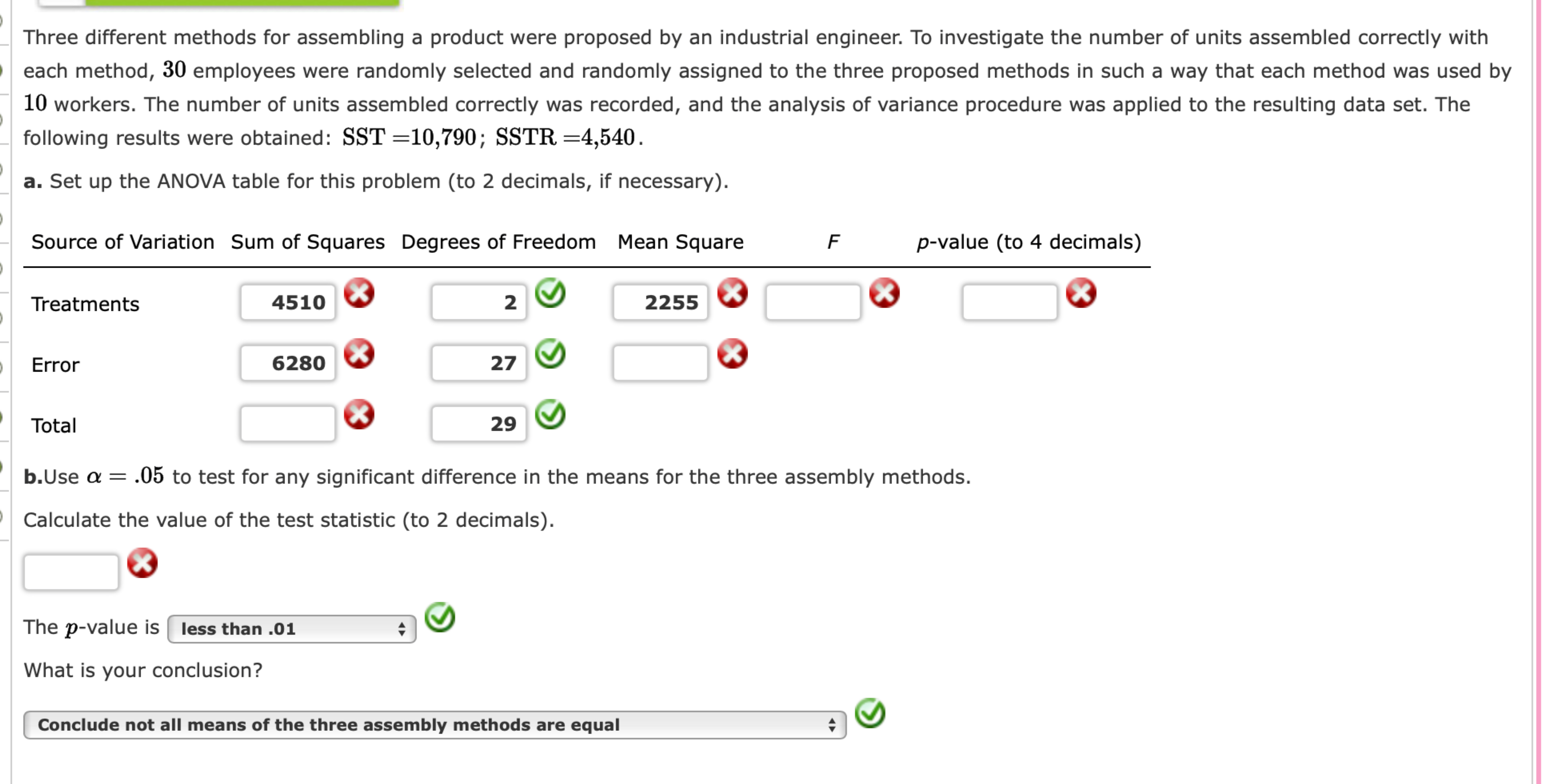 Solved Three different methods for assembling a product were | Chegg.com