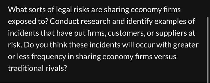 Solved What sorts of legal risks are sharing economy firms | Chegg.com