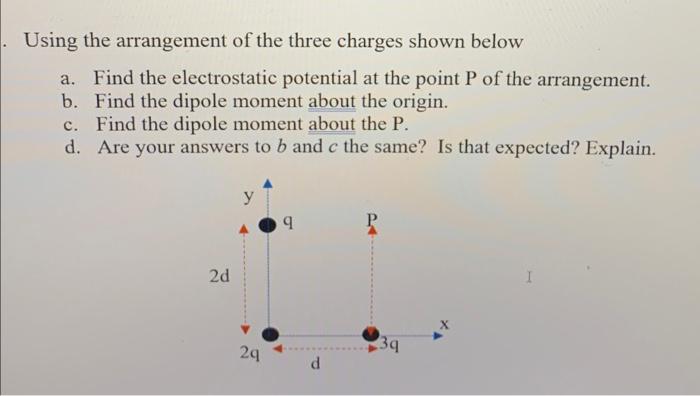 Solved Using the arrangement of the three charges shown | Chegg.com