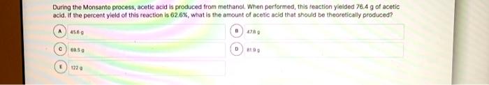 Solved During the Monsanto process, acetic acid is produced | Chegg.com
