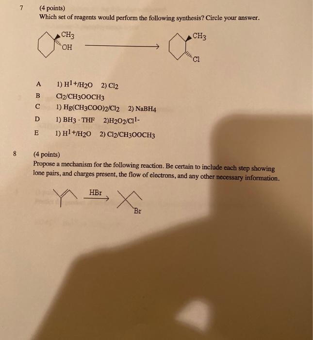 Solved (4 points) Which set of reagents would perform the | Chegg.com