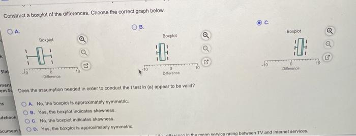 Solved Construct a boxplot of the differences. Choose the | Chegg.com