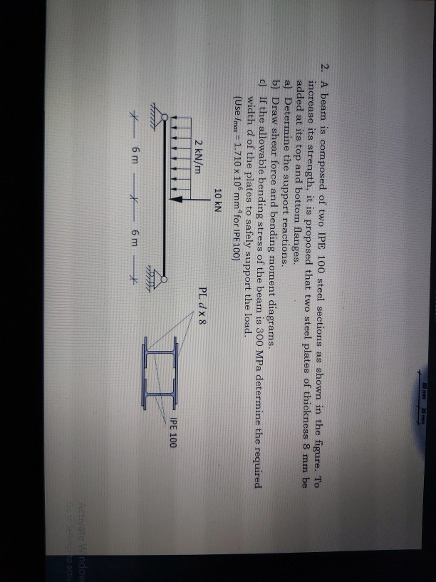 Solved 2. A beam is composed of two IPE 100 steel sections | Chegg.com