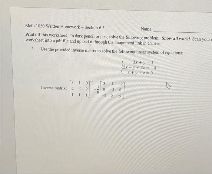 Solved Math 1050 Written Homework - Section 6.3 Name: Print | Chegg.com Solved Math 1050 Written Homework - Section 6.3 Name: Print | Chegg.com