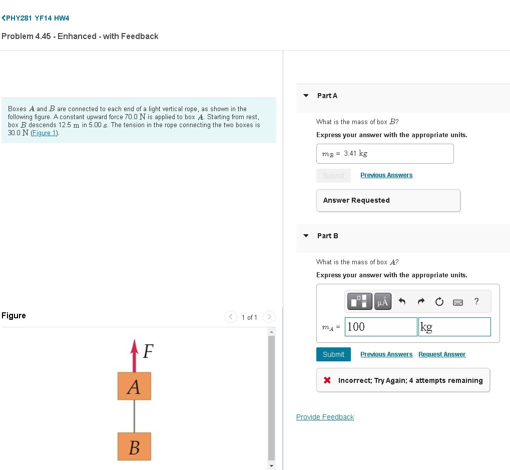 Solved Boxes A and B ﻿are connected to each end of a light | Chegg.com