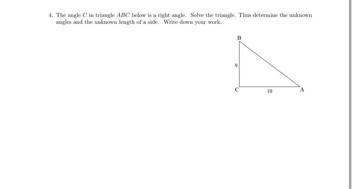 Solved 4. The angle C in triangle ABC below is a right | Chegg.com