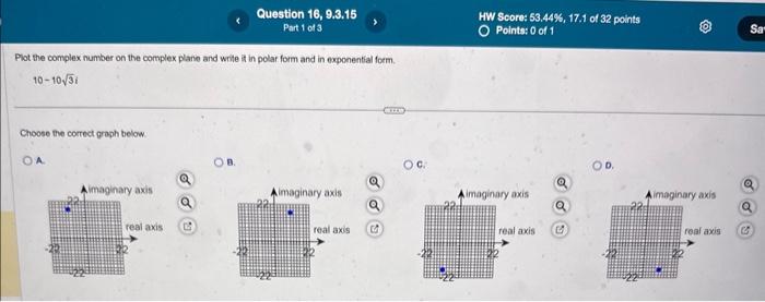 Solved Plot the complex number on the complex plane and wite | Chegg.com