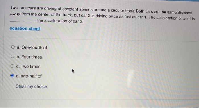 Solved Two racecars are driving at constant speeds around a | Chegg.com