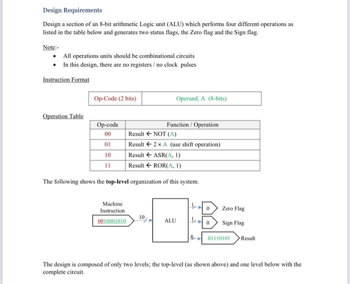 Design Requirements Design a section of an 8-bit | Chegg.com