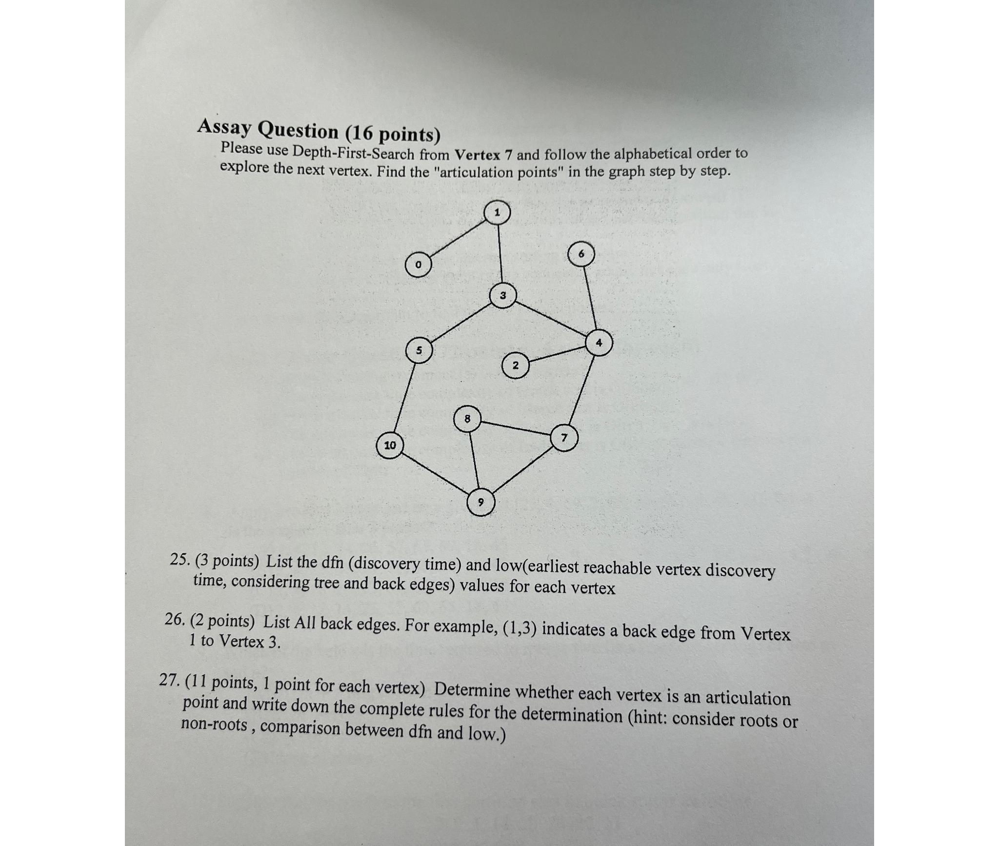 Solved Need help on depth first search thank you. | Chegg.com