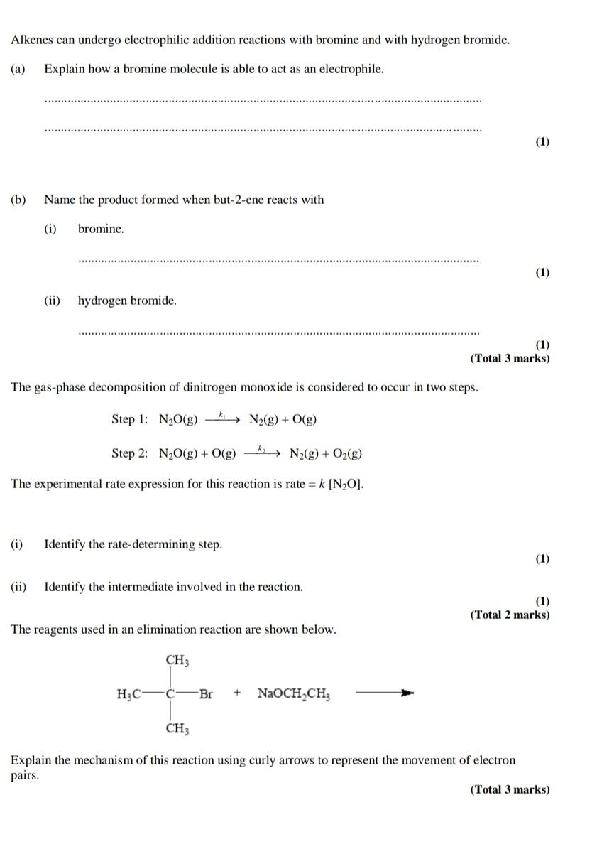 Solved Alkenes can undergo electrophilic addition reactions | Chegg.com