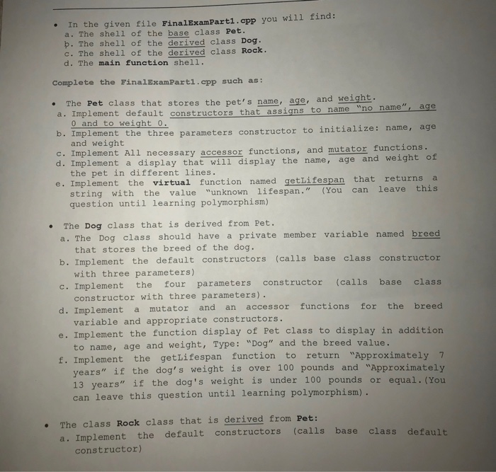 Solved In the given file FinalExamPart1.cpp you will find: | Chegg.com