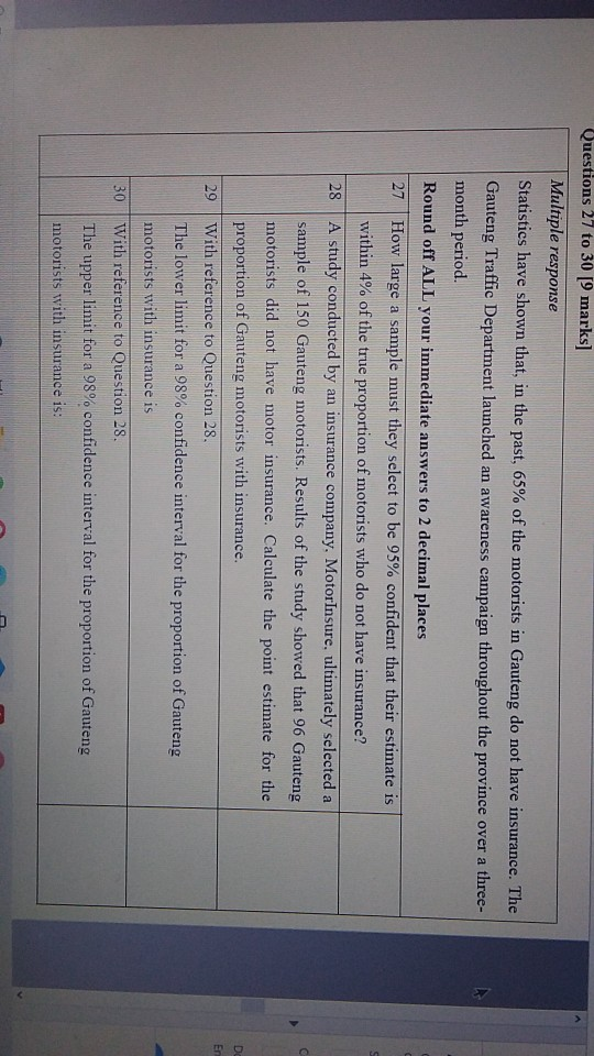 Solved Questions 27 to 30 [9 marks] Multiple response | Chegg.com