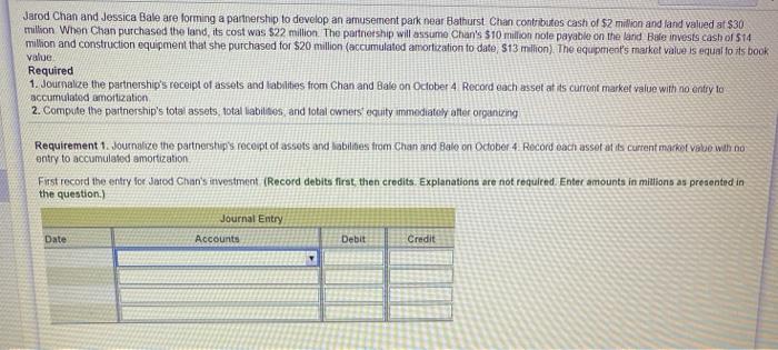 Solved Jarod Chan and Jessica Bale are forming a partnership | Chegg.com