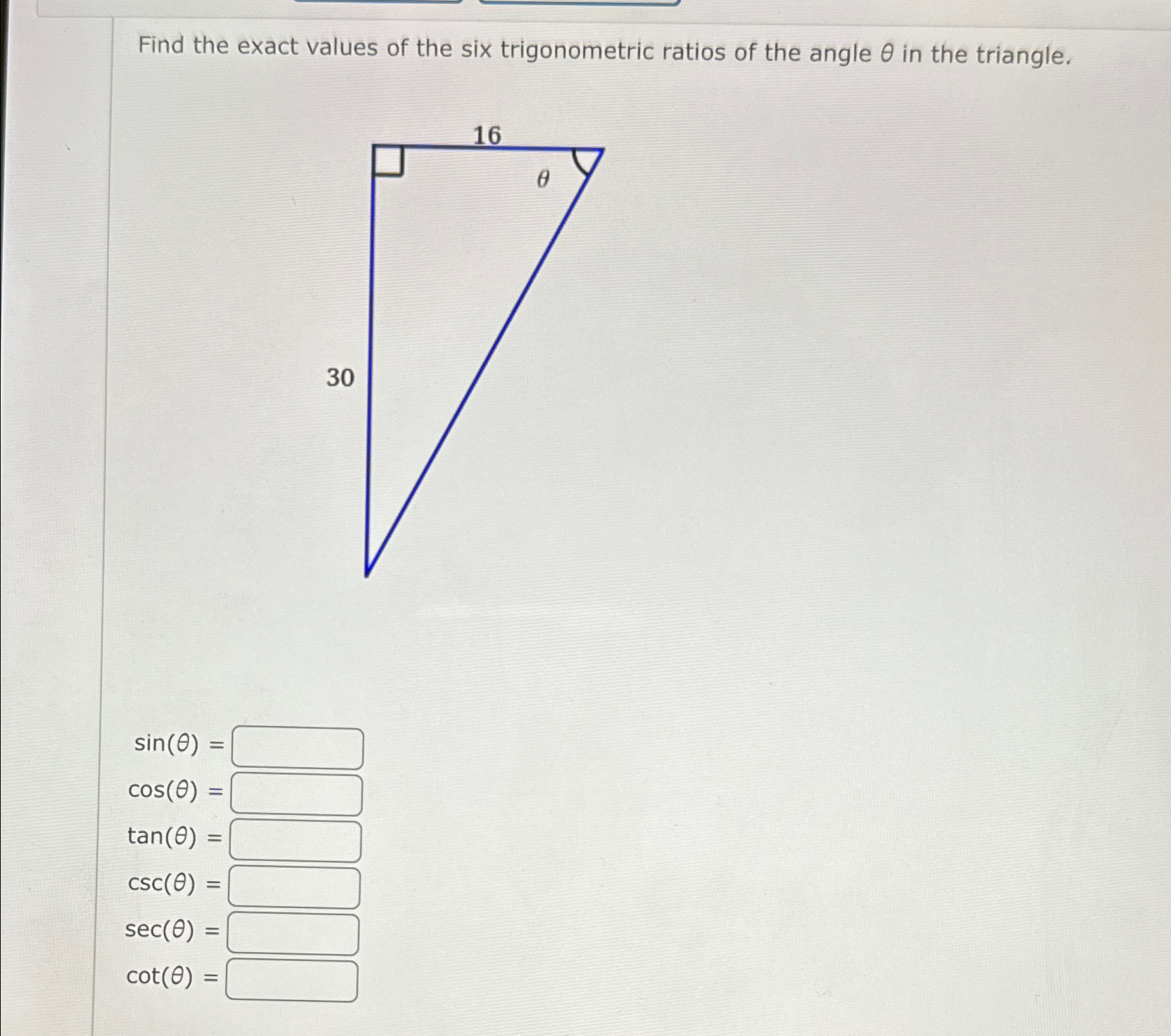 Solved Find the exact values of the six trigonometric ratios | Chegg.com