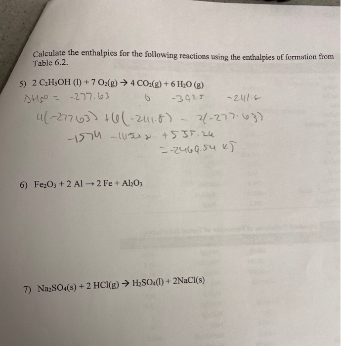 Solved Calculate the enthalpies for the following reactions | Chegg.com