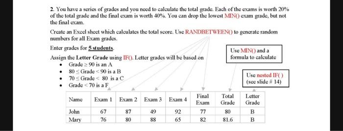 Solved 2. You have a series of grades and you need to | Chegg.com