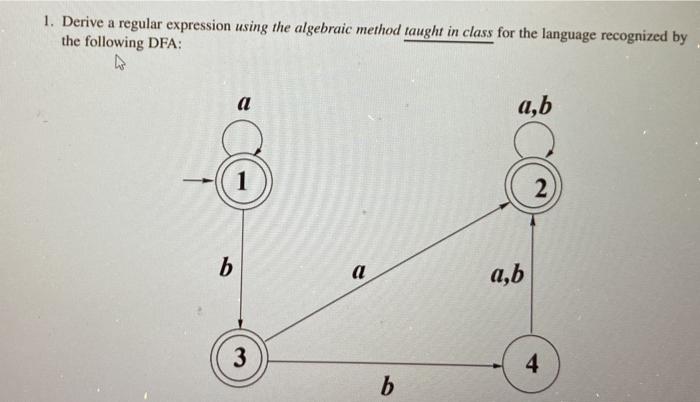 Solved 1. Derive a regular expression using the algebraic | Chegg.com