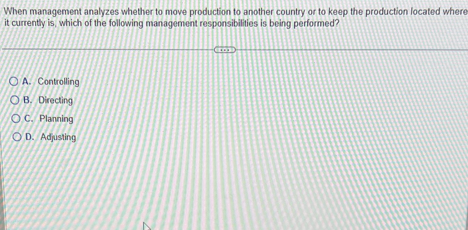 Solved When management analyzes whether to move production | Chegg.com