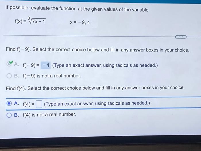 Solved If possible, evaluate the function at the given | Chegg.com