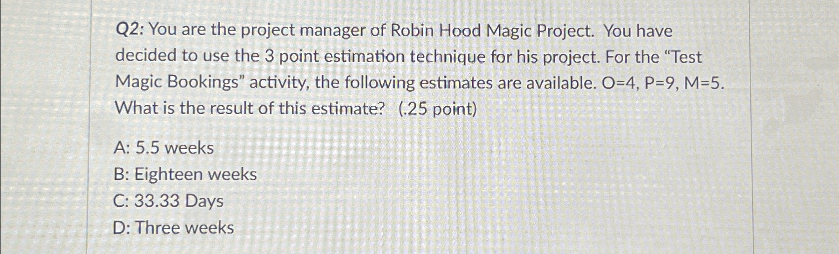 Solved Q2: You are the project manager of Robin Hood Magic | Chegg.com