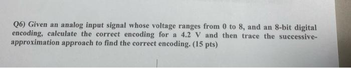 Solved Q6) Given an analog input signal whose voltage ranges | Chegg.com