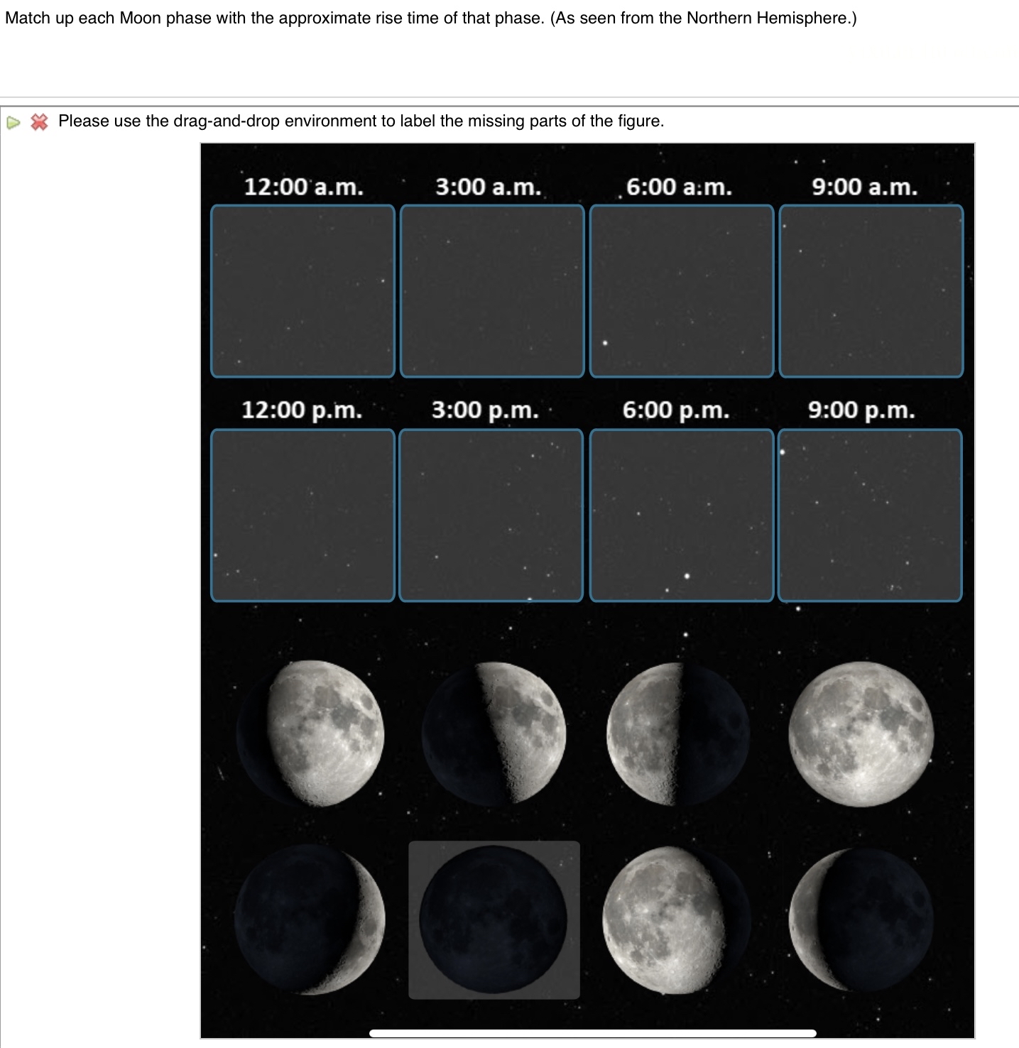 Solved Match up each Moon phase with the approximate rise | Chegg.com
