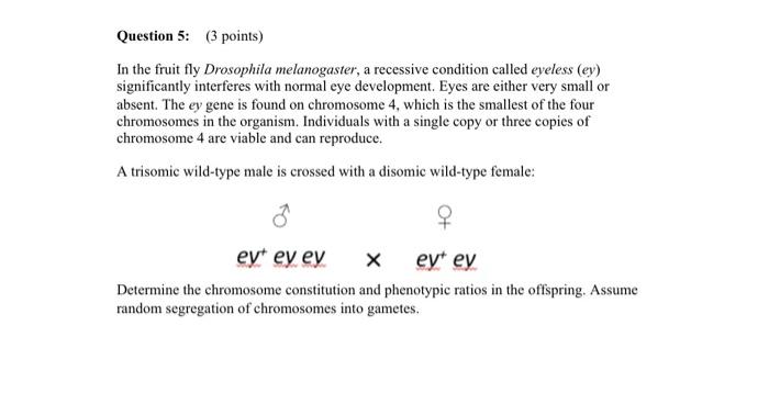 Solved Question 5: ( 3 points) In the fruit fly Drosophila | Chegg.com Solved Question 5: ( 3 points) In the fruit fly Drosophila | Chegg.com