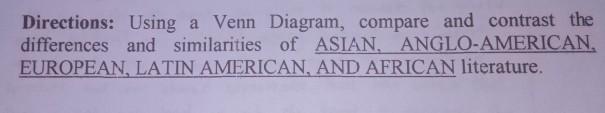 Directions: Using a Venn Diagram, compare and | Chegg.com