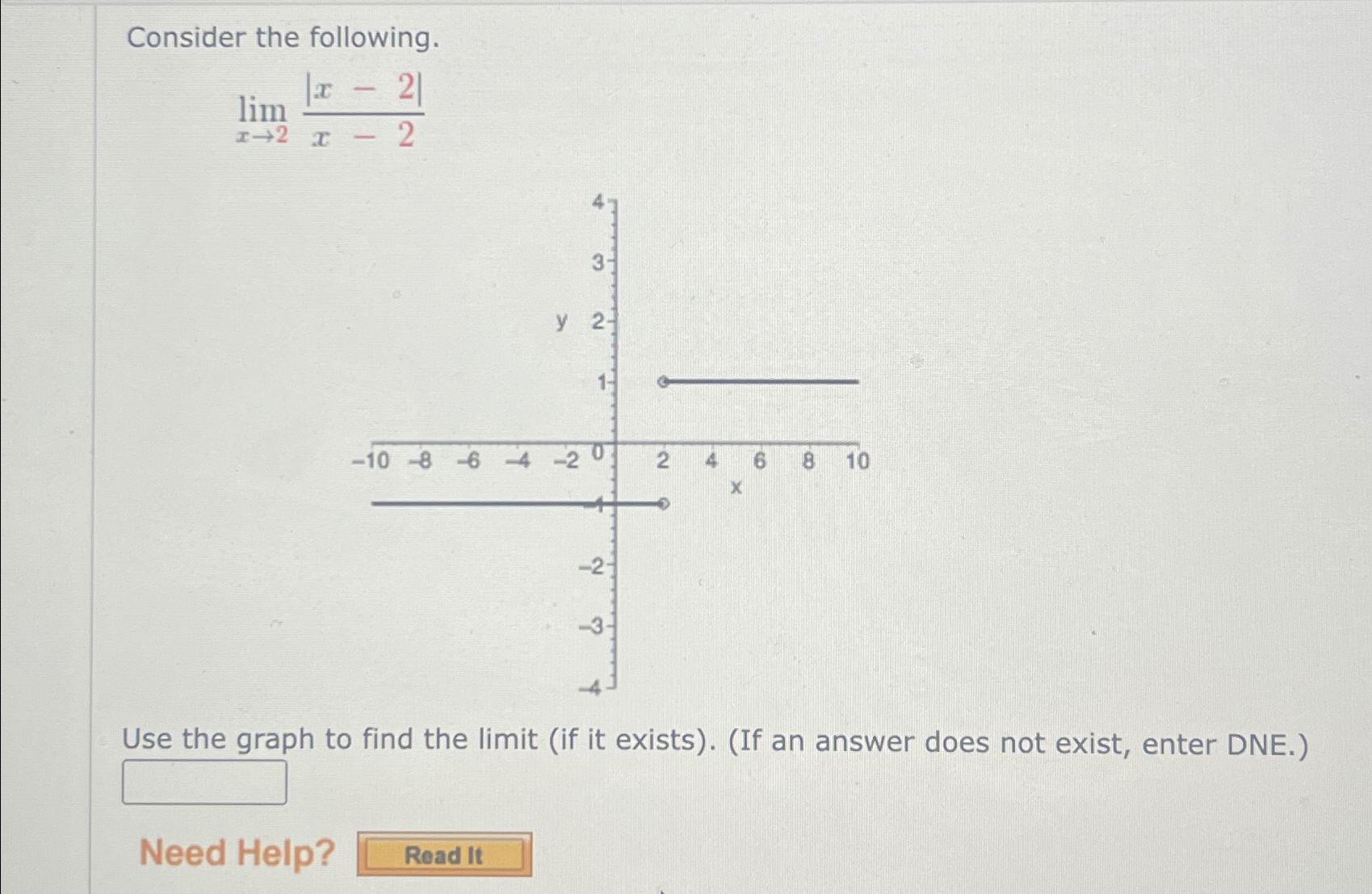 Solved Consider the following.limx→2|x-2|x-2Use the graph to | Chegg.com
