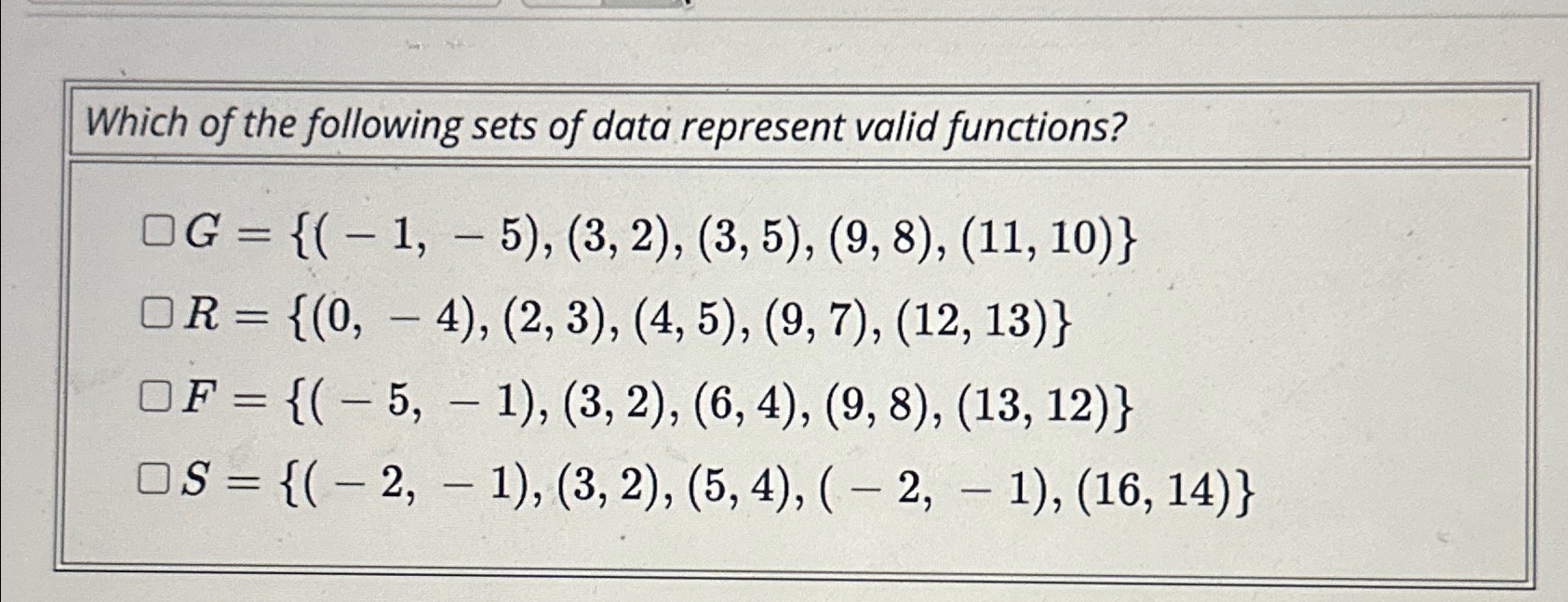 Solved Which of the following sets of data represent valid | Chegg.com