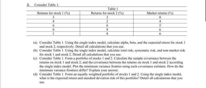 Solved 2. Consider Table 1 . (a) Consider Table 1. Using the | Chegg.com