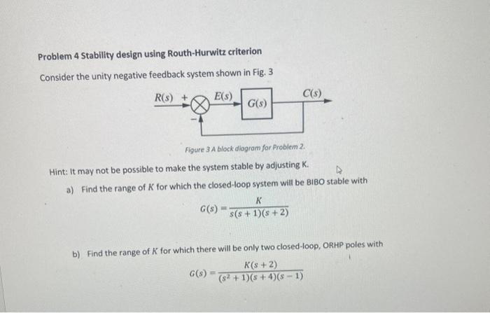 Problem 4 Stability design using Routh-Hurwitz | Chegg.com