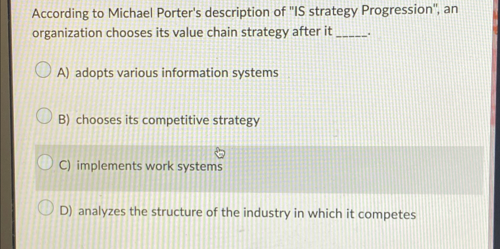 Solved According to Michael Porter's description of "IS | Chegg.com