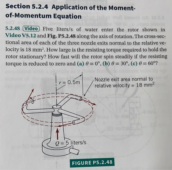 Solved 5.2.48 Video Five liters/s of water enter the rotor | Chegg.com