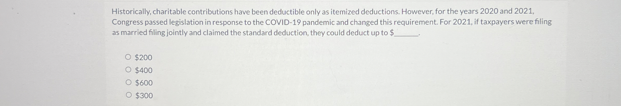 Solved Historically, charitable contributions have been | Chegg.com