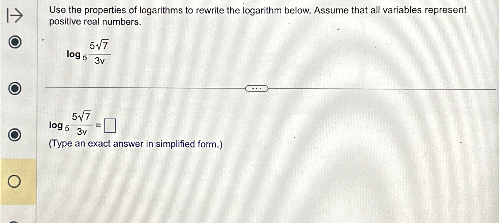 Solved Use the properties of logarithms to rewrite the | Chegg.com