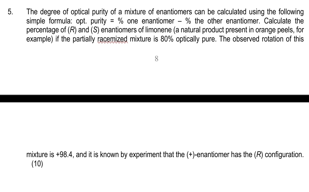 Solved The degree of optical purity of a mixture of | Chegg.com