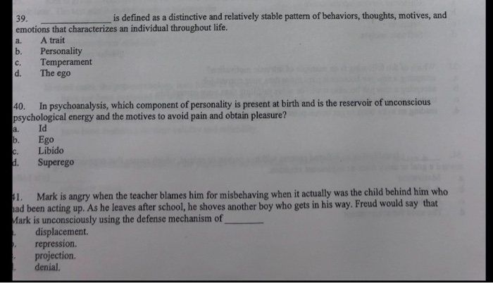 Solved 39. is defined as a distinctive and relatively stable | Chegg.com